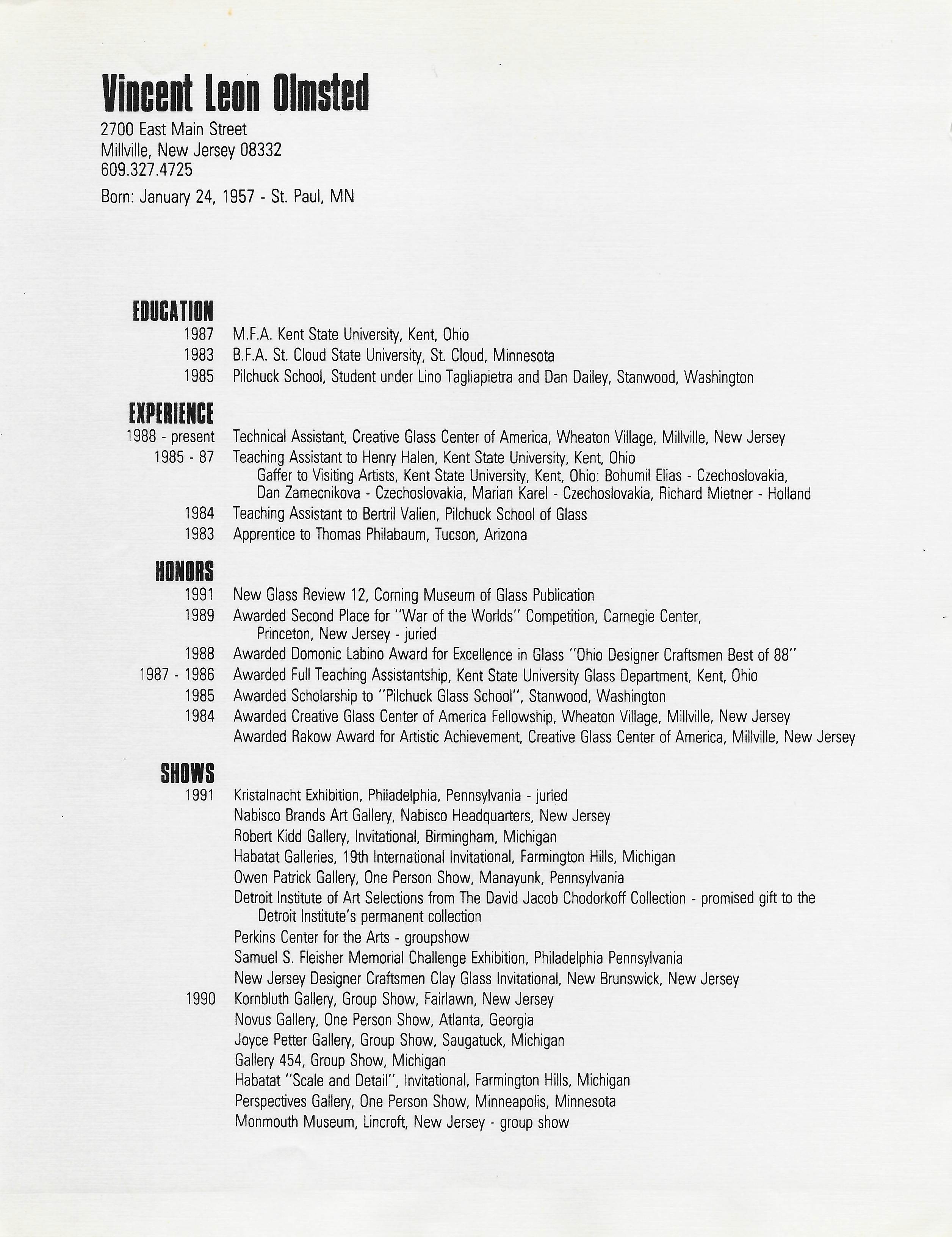 Vincent Leon Olmsted - Overview | Dina Wind Art Foundation