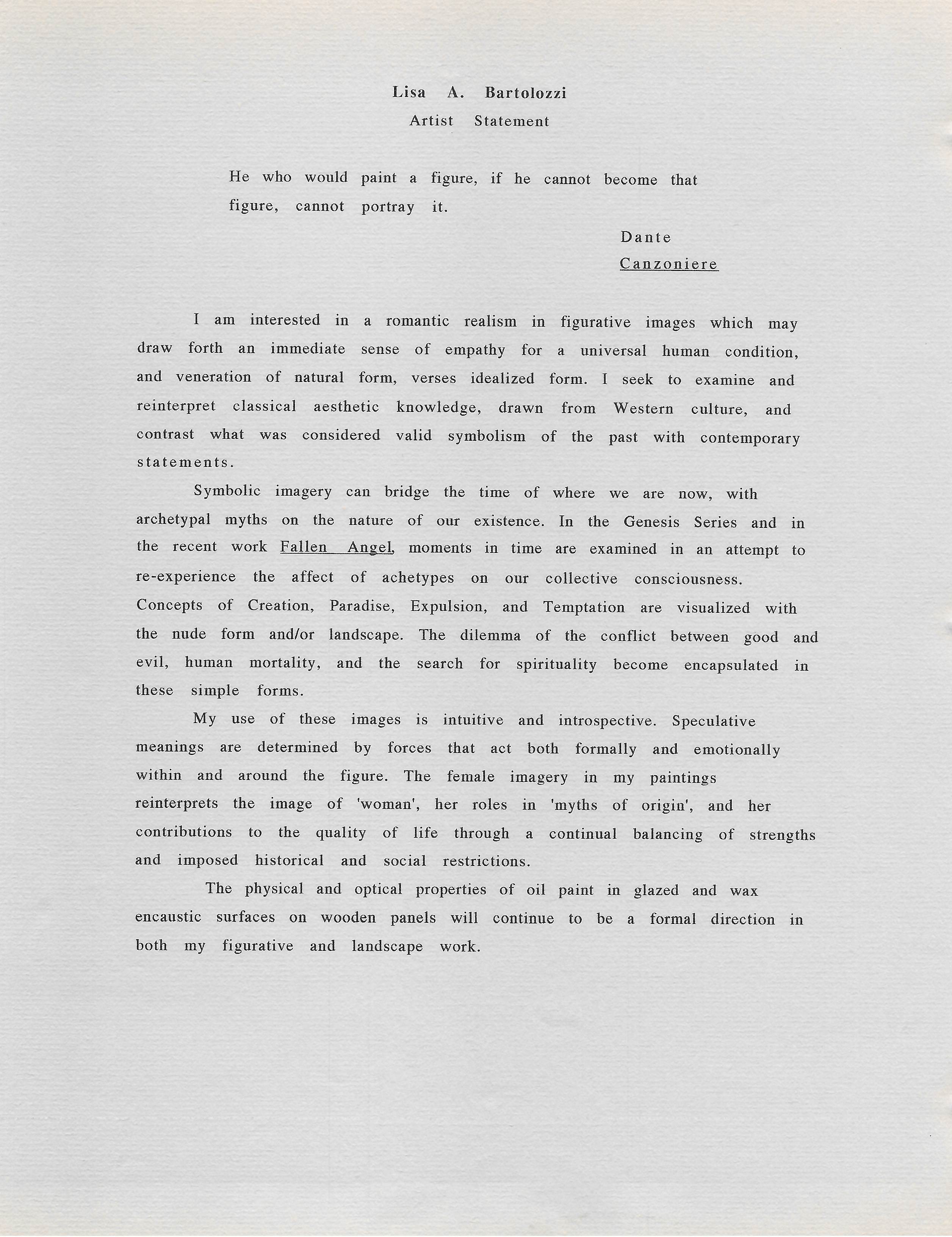 Lisa Bartolozzi - Overview | Dina Wind Art Foundation