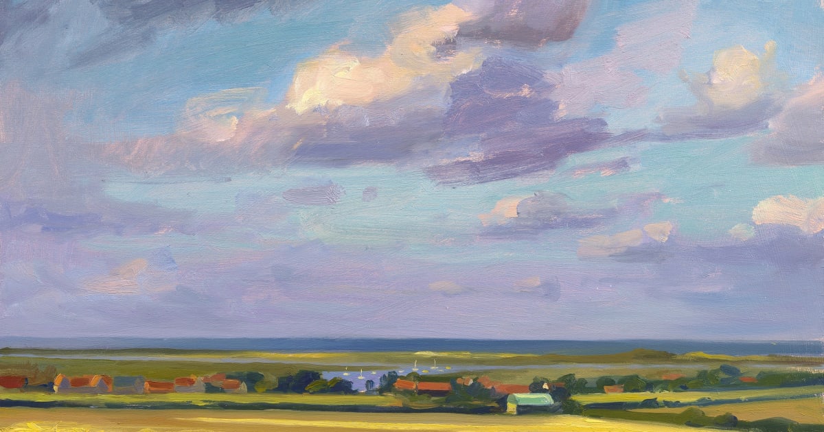 Daisy Sims Hilditch, Summer evening clouds above Brancaster Staithe ...
