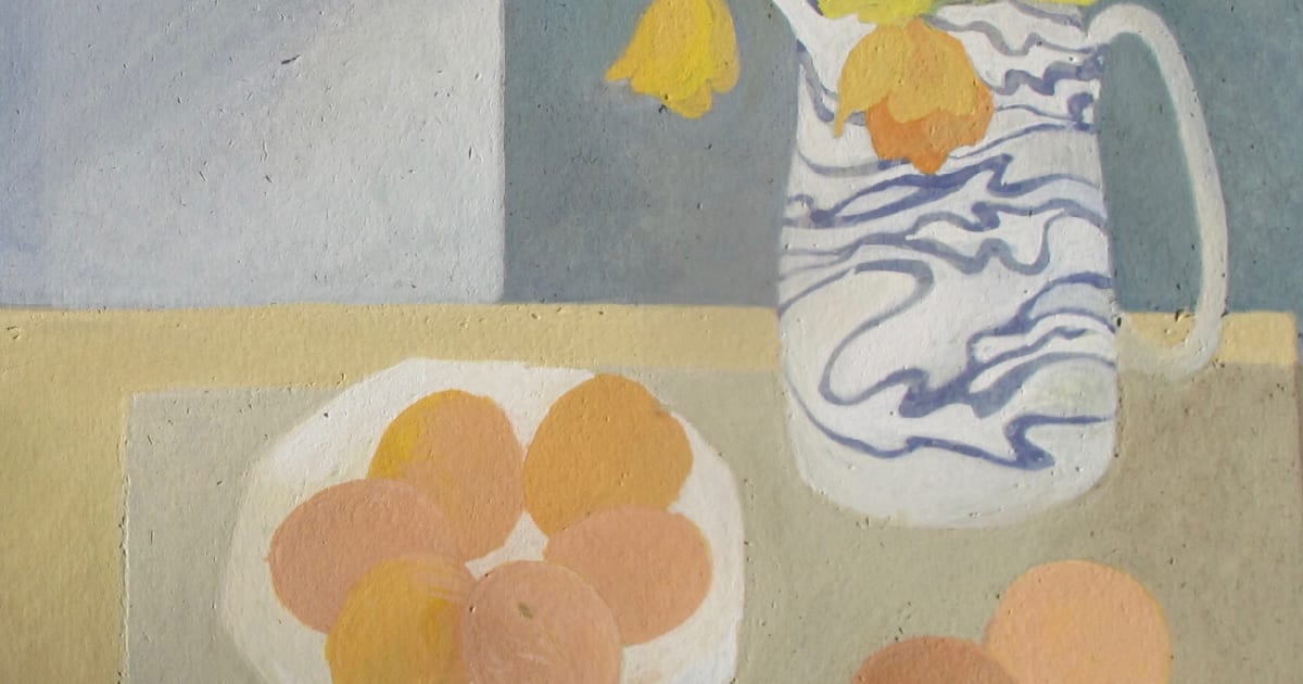 Wendy Jacob RWS, Marbled Jug and Apricots | Bankside Gallery