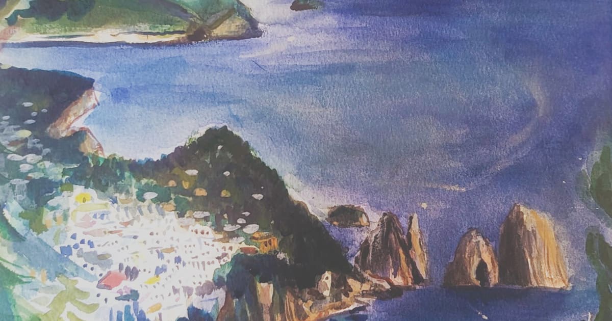 Neil Pittaway RWS RE, Looking down on the Fraglioni Rocks, Capri, Italy ...