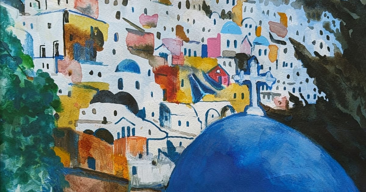 Neil Pittaway RWS RE, Morning Light, At Thira, Santorini | Bankside Gallery