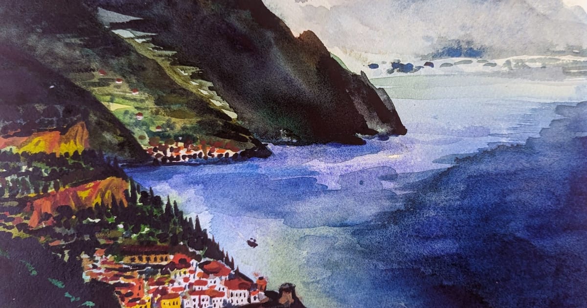 Neil Pittaway RWS RE, Looking Down on Amalfi and Along the Coast ...