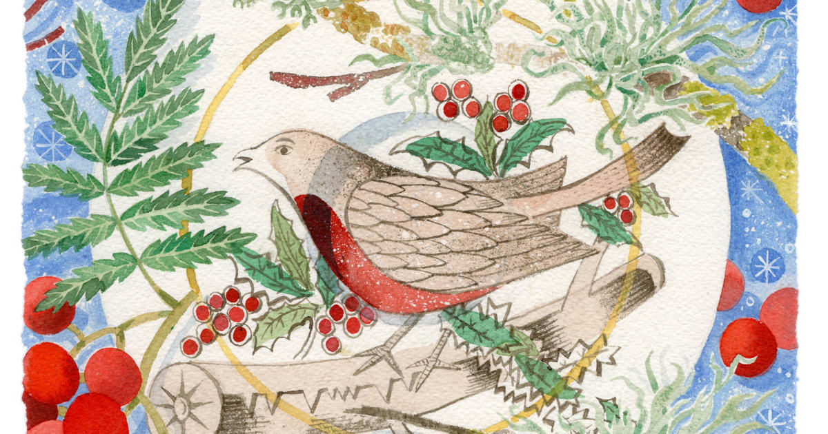 Angie Lewin RWS RE, Winter Bird and Berries | Bankside Gallery