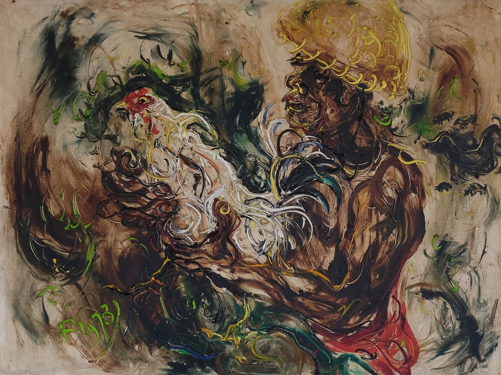 Affandi, Man With a Cockerel , 1973 | Art Agenda