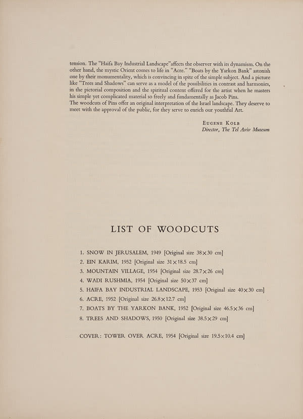 Jacob Pins, Landscapes (introductory page iv with list of woodcuts) | Ben Uri Gallery and Museum