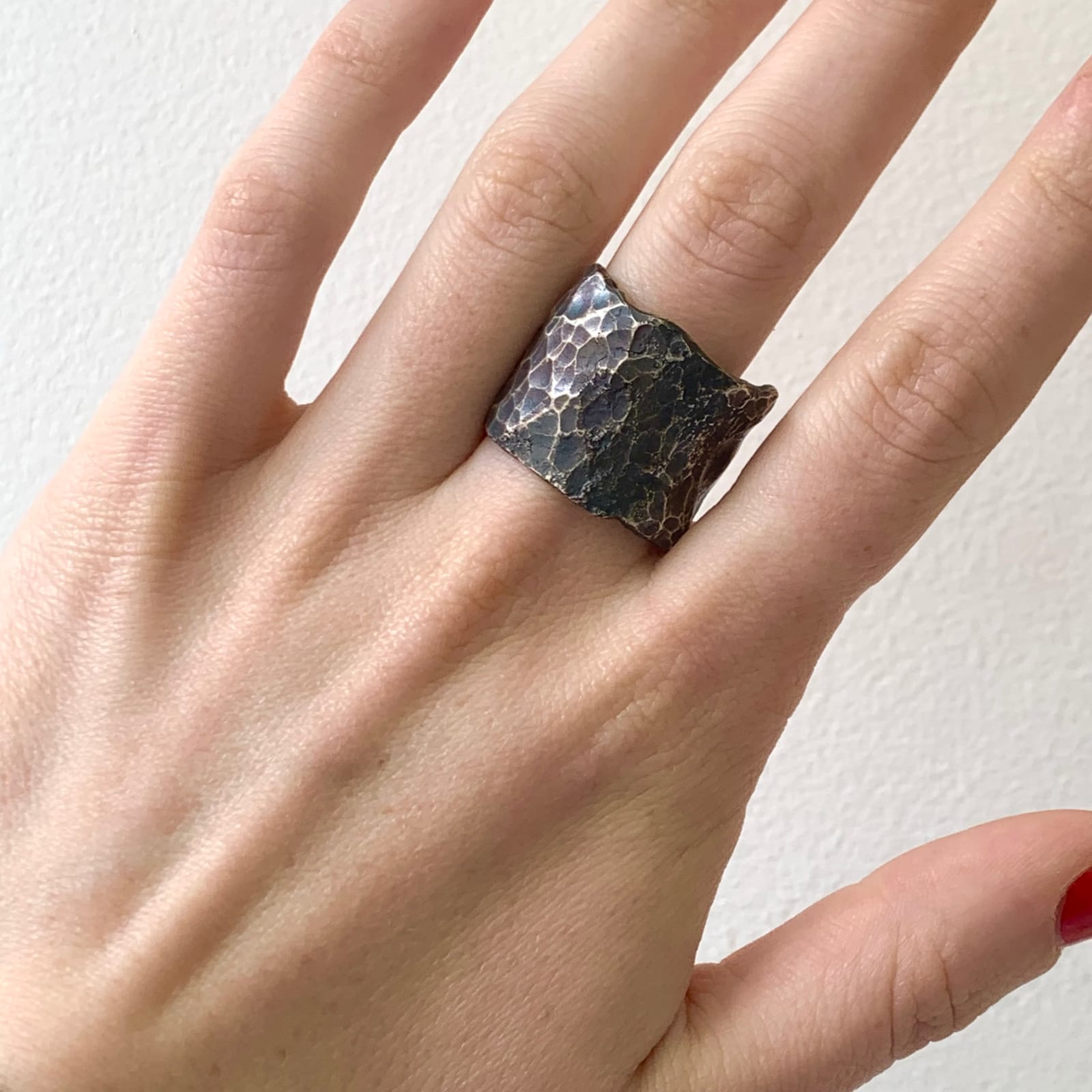 Disa Allsopp, Wide Beaten Oxidised Organic Sterling Silver Ring, 2024 | Contemporary Applied Arts