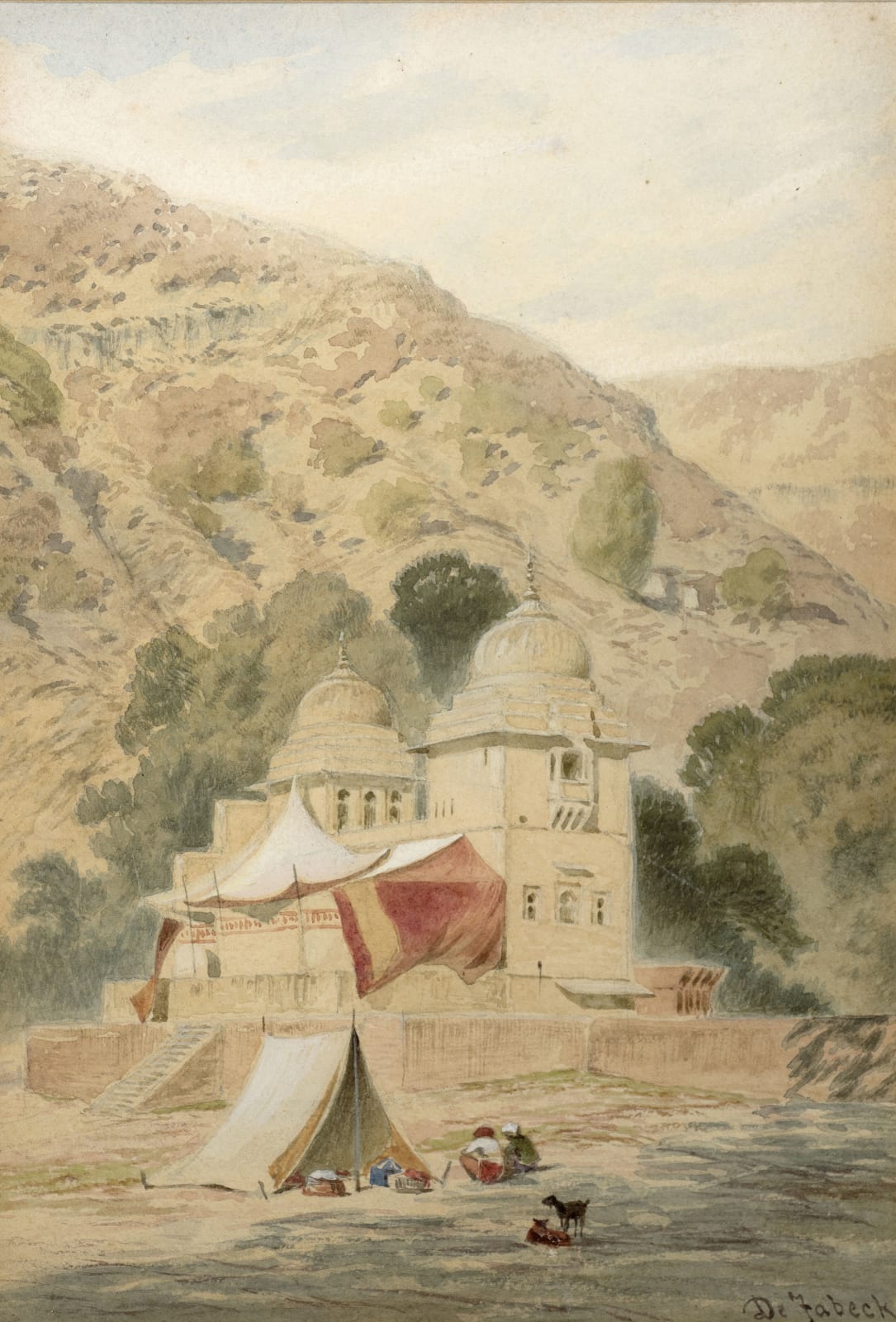 Frederick William Alexander De Fabeck, View of India with a Temple, c ...