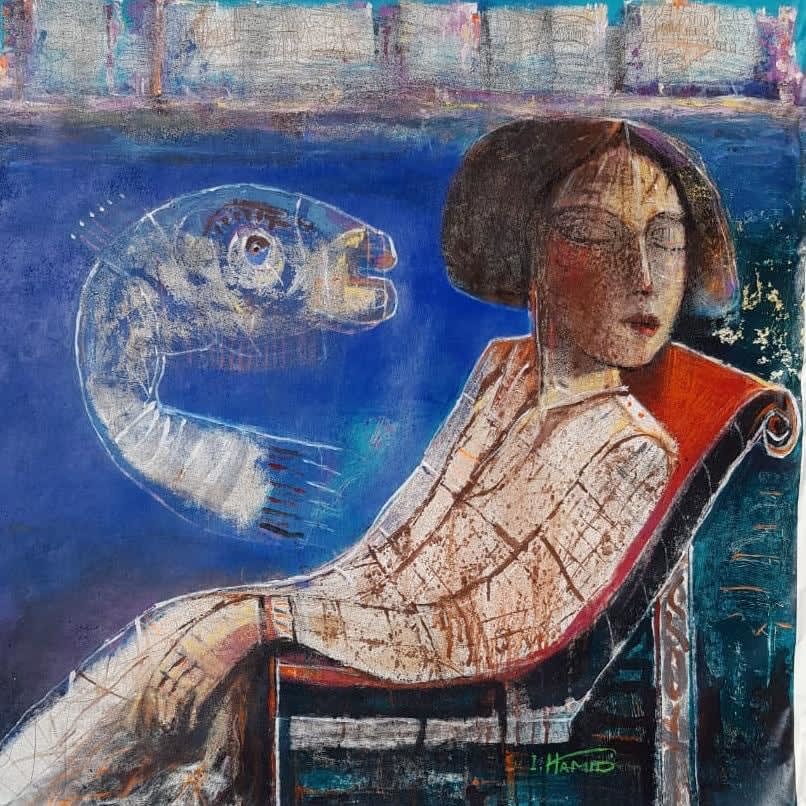 Ibrahim Hamid, The girl and the fish, 2023 | Khawla Art Gallery