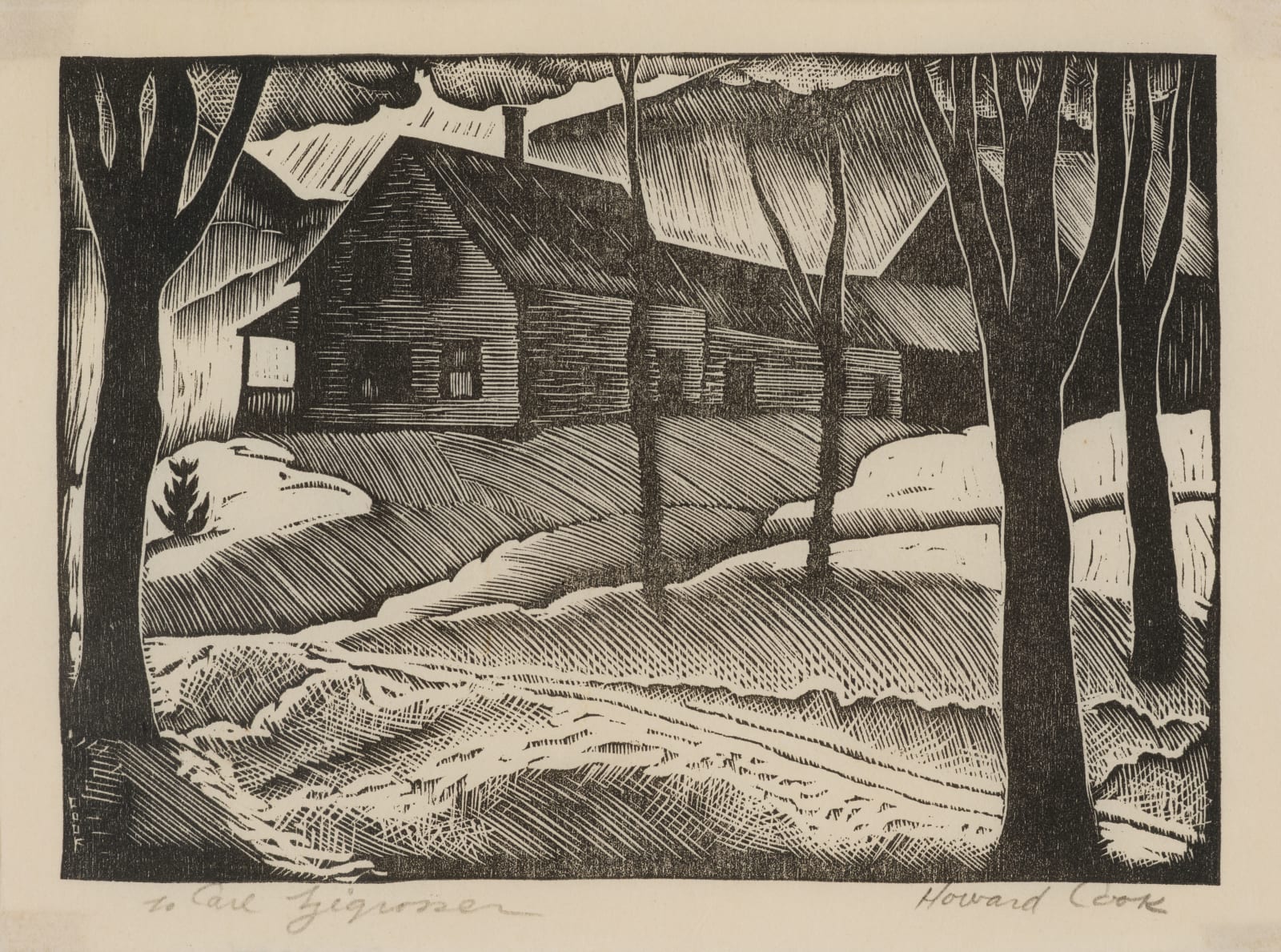 Howard Cook, Winter Farm, d. 1928 | The Owings Gallery
