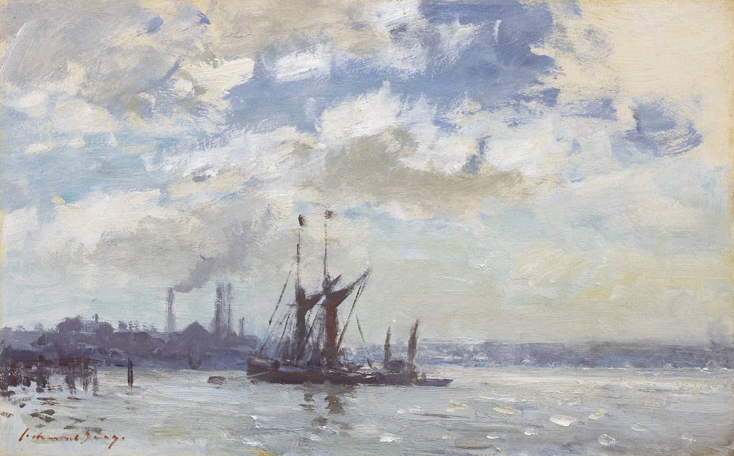 Edward Seago, Spritsail Barges Waiting for the Tide, circa 1950s ...