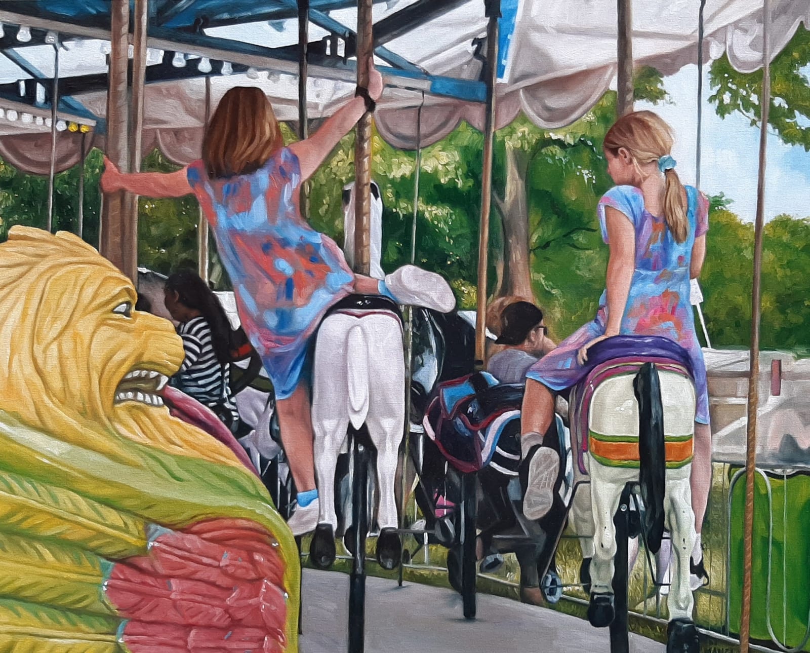 Sandra Manzi, Sisters On The Carousel, 2024 | Summer & Grace Gallery