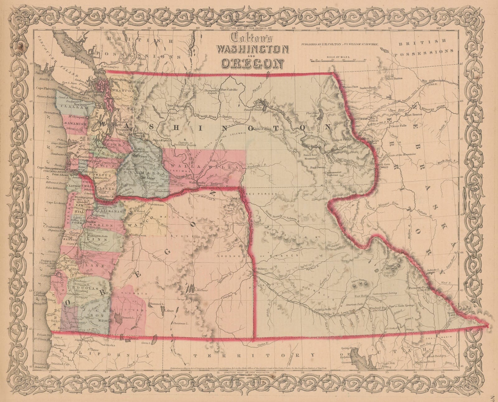 Joseph Hutchins Colton, Washington, Oregon & Idaho, 1861 | The Map House