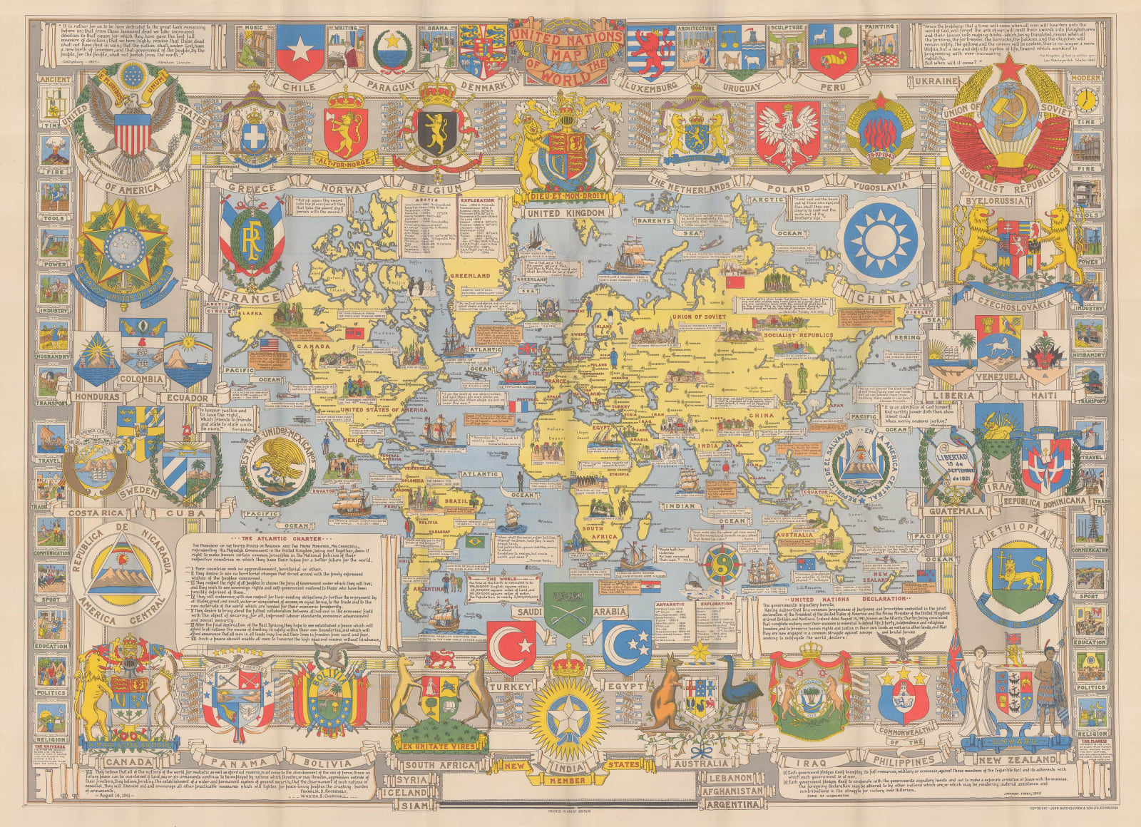 J.G. Bartholomew, United Nations Map of the World, 1948 | The Map House