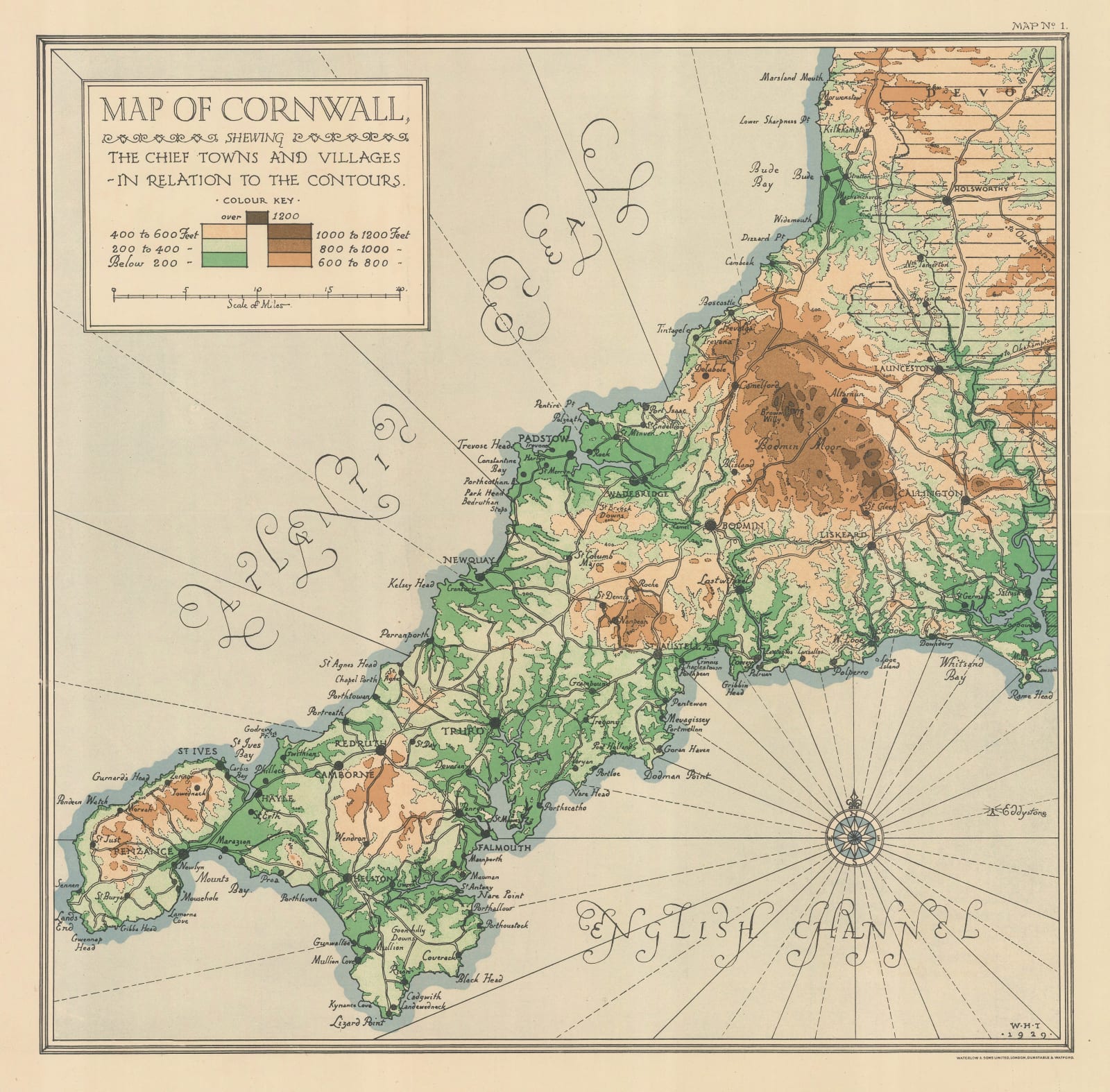 William Thomas Harding, Map of Cornwall, 1929 | The Map House