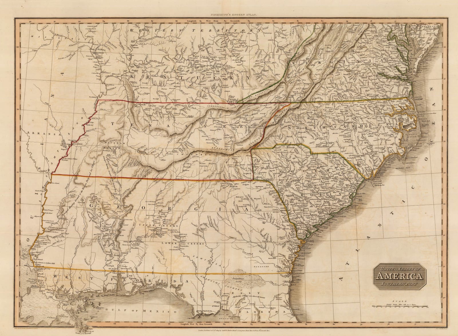 John Pinkerton, South-eastern United States, 1809 | The Map House
