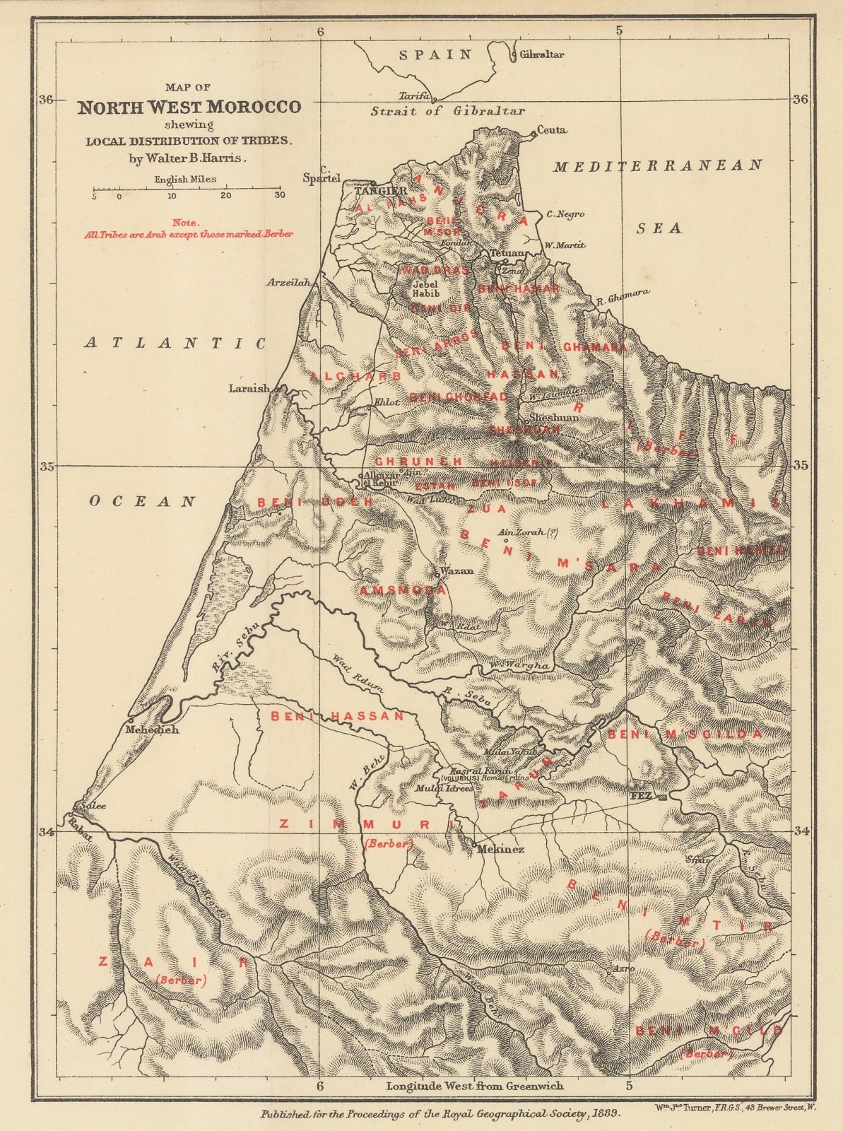 Royal Geographical Society (RGS), Map of Nortwest Morocco shewing local ...