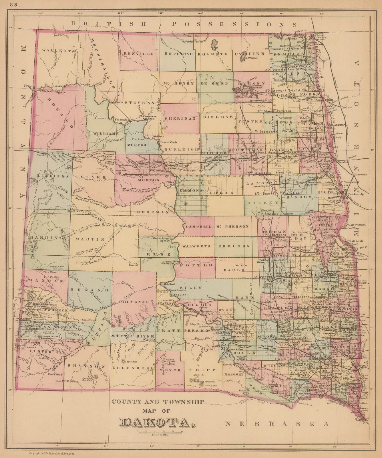 Samuel Augustus Mitchell County And Township Map Of Dakota 1884 The