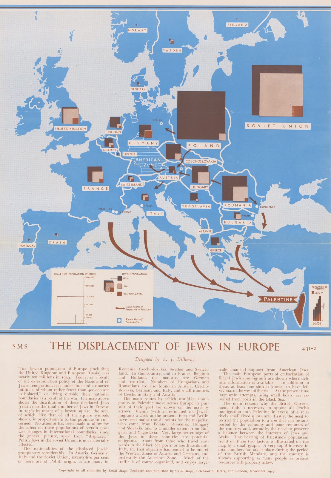 A.J. Dilloway, The Displacement of Jews in Europe, 1947 | The Map House