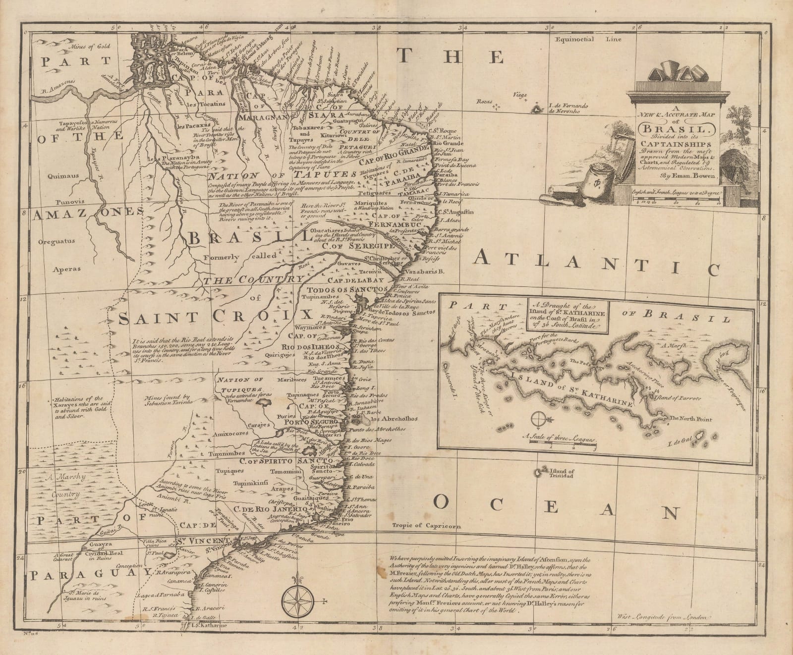 Emanuel Bowen, A New & Accurate Map of Brasil. Divided into its ...