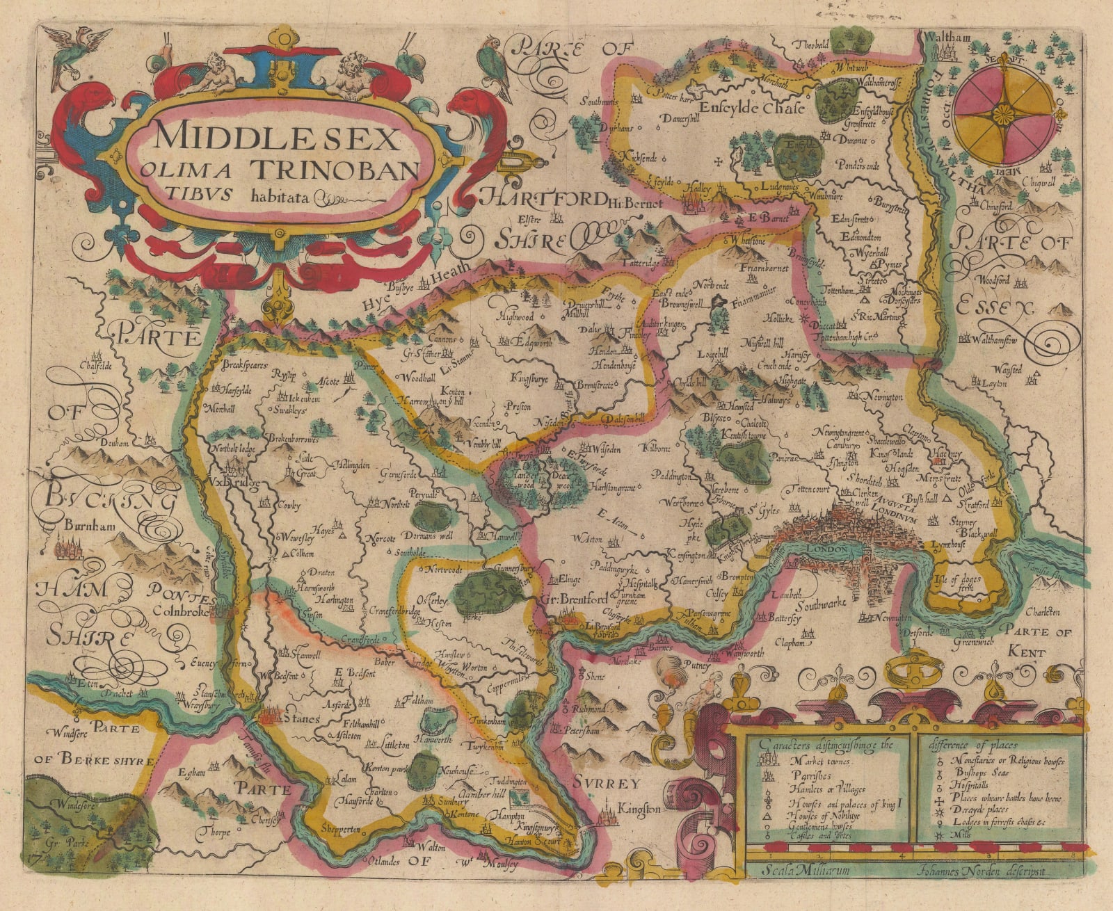 John Norden And William Kip Middlesex Or North And West London 1637 The Map House