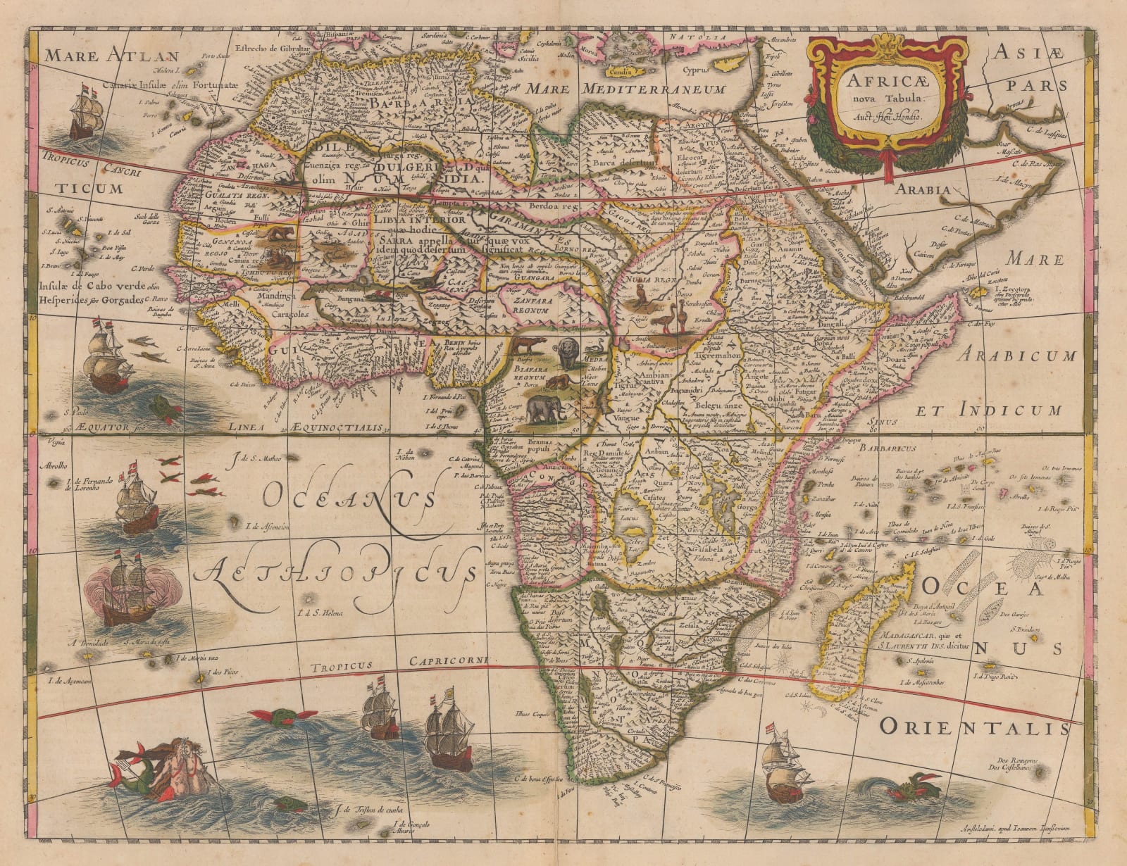 Henricus Hondius, Decorative Dutch Golden Age map of Africa, 1653 c ...