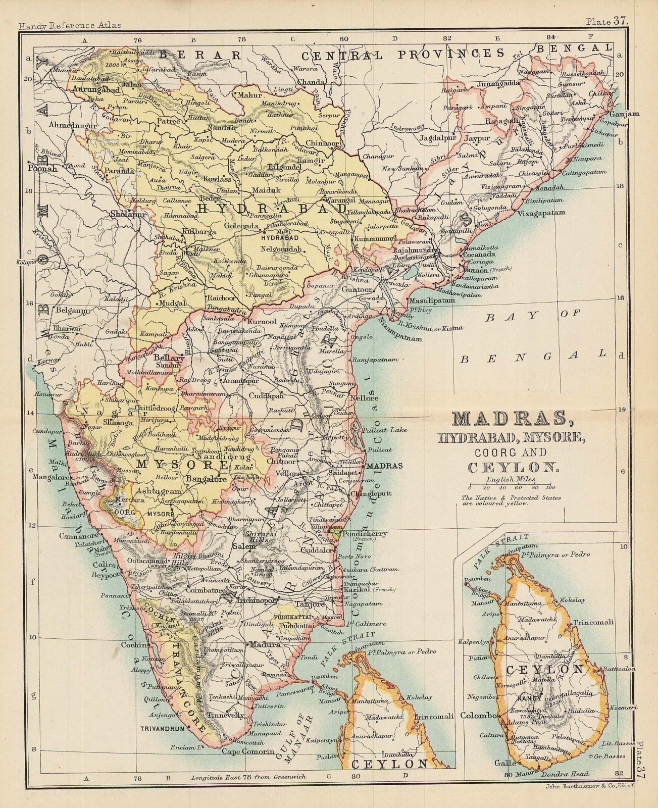 G. & J. Bartholomew, Madras, Hydrabad, Mysore, Coorg and Ceylon, 1896 ...