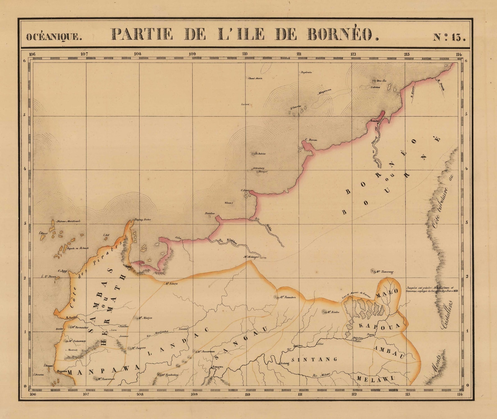 Philippe Vandermaelen, Océanique - Partie de l’Ile de Bornéo. No. 13 ...