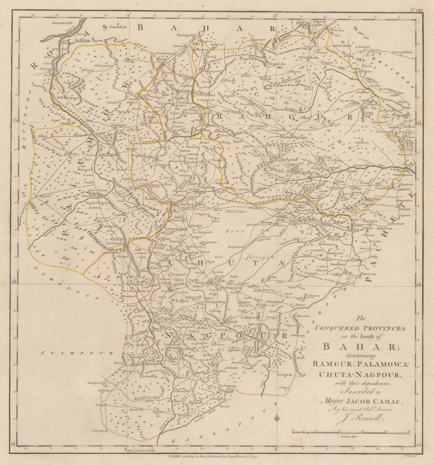 James Rennell, Conquered Provinces on the south of Bahar, 1779 | The ...