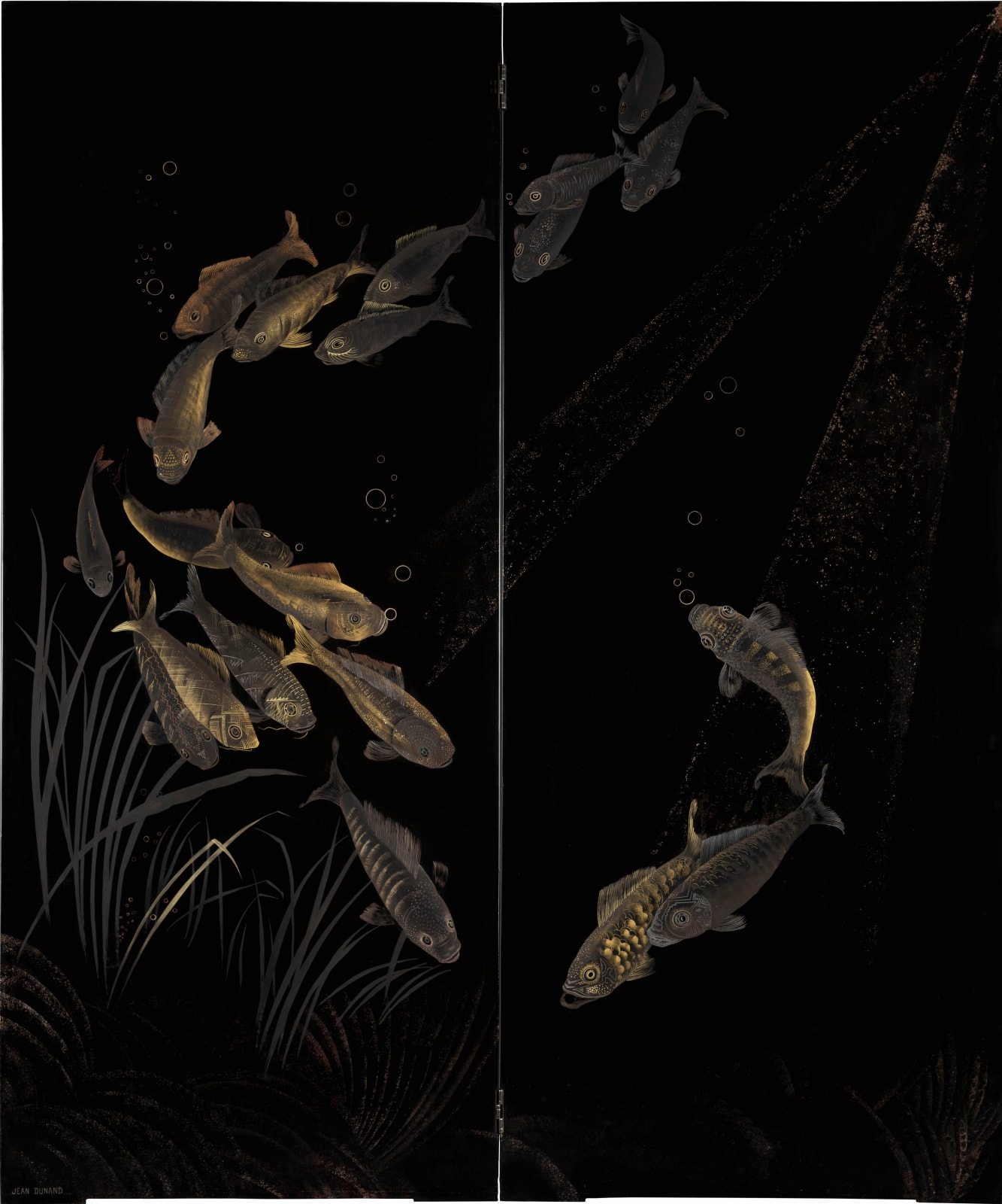 Jean Dunand, Koi Fish screen, Circa 1928 | Galerie Lefebvre New York