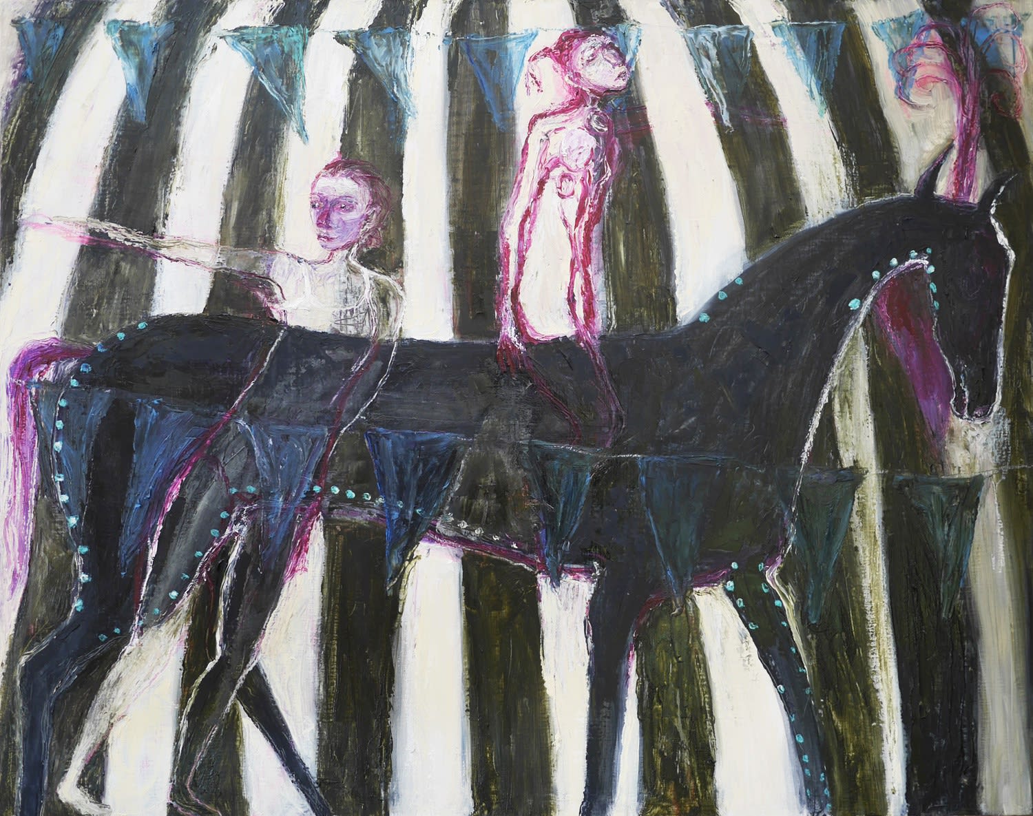 Rebecca Swainston, Acrobat Riders & Horse In Black & White, 2024 ...