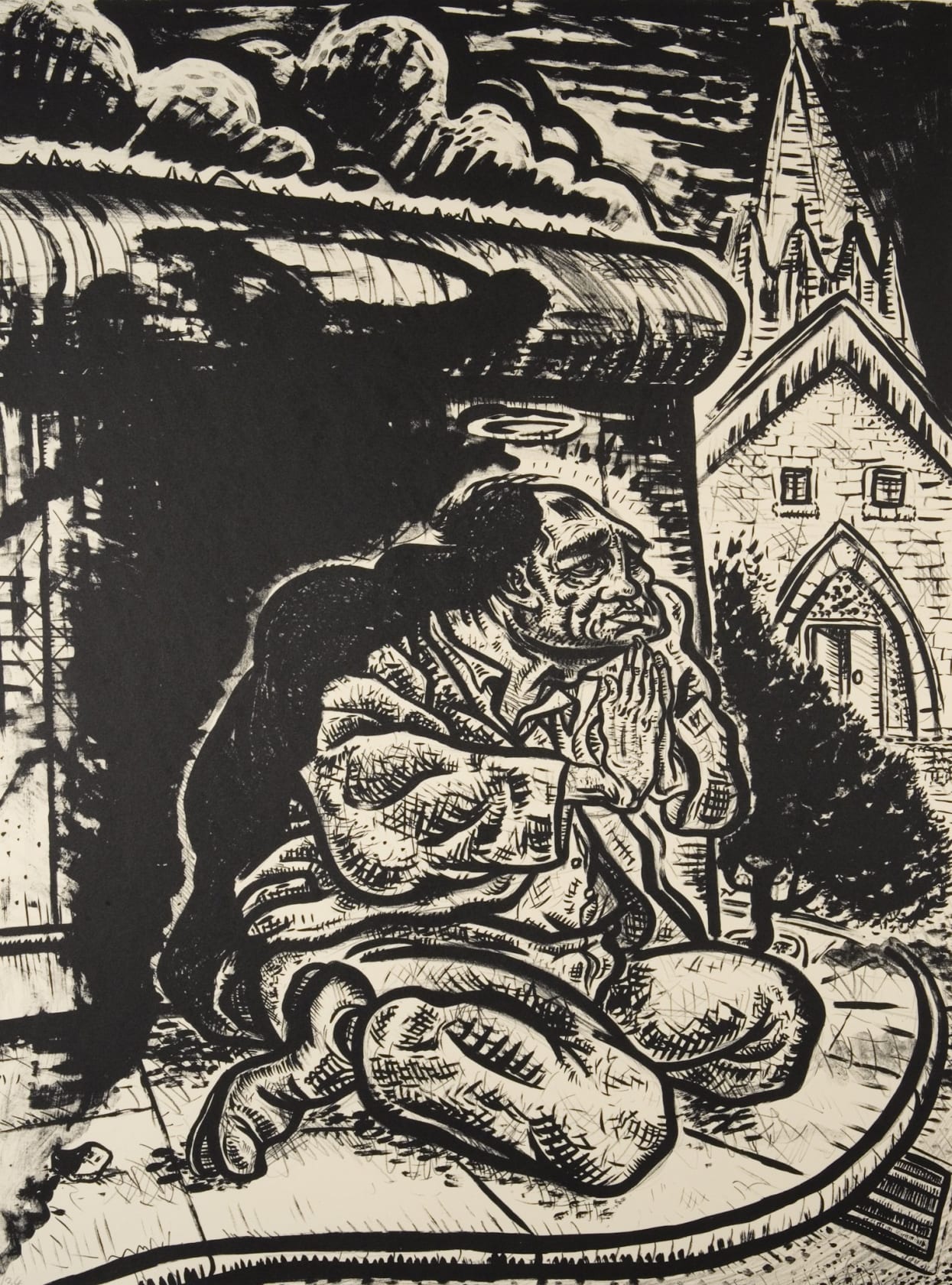 Peter Howson, Praying Dosser, 1987 | Flowers Gallery