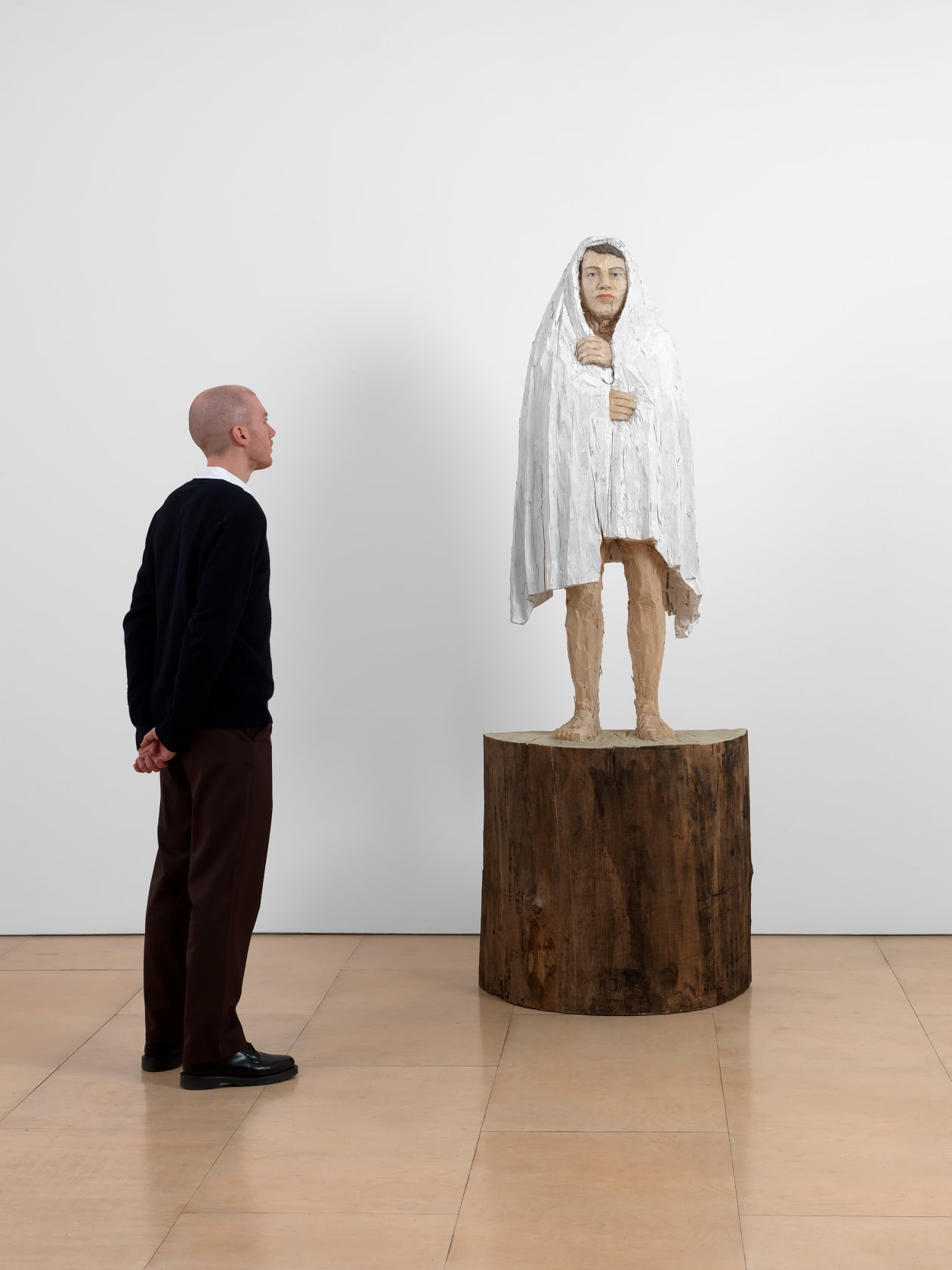 Stephan Balkenhol, Man covered with towel, 2022 | Stephen Friedman Gallery