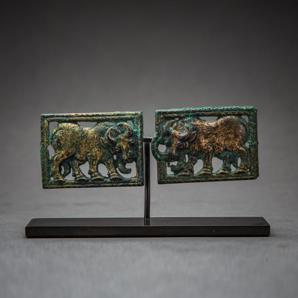 A Pair of Ordos Bronze Belt Buckle Plaques, 300 BCE - 100 BCE | Barakat ...