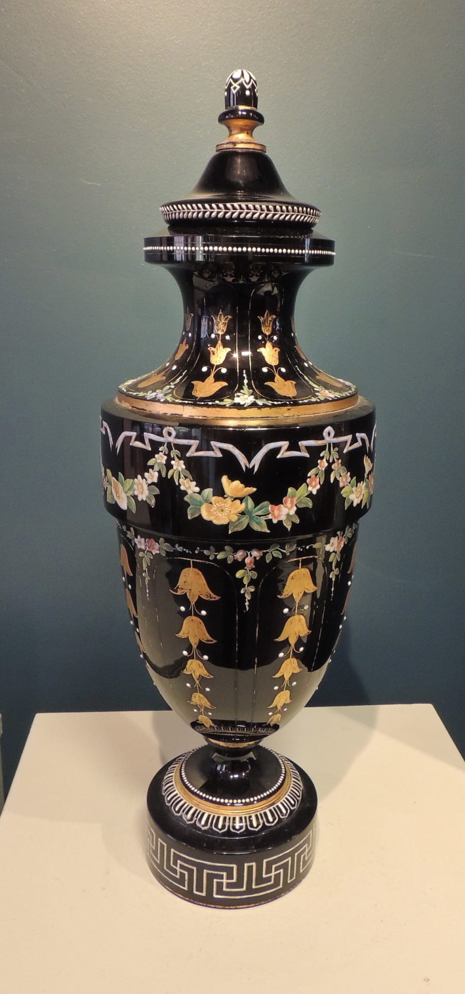 Glass lidded urn of classical inspiration, 19th Century CE | Barakat ...