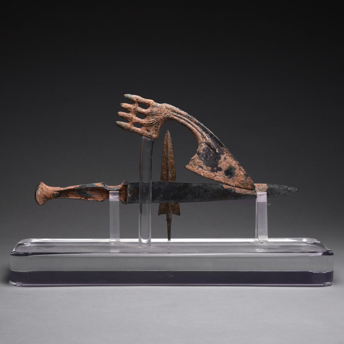 Iron Age Set of a Dagger, Axe Head, and Three Arrowheads, 1200 BCE ...