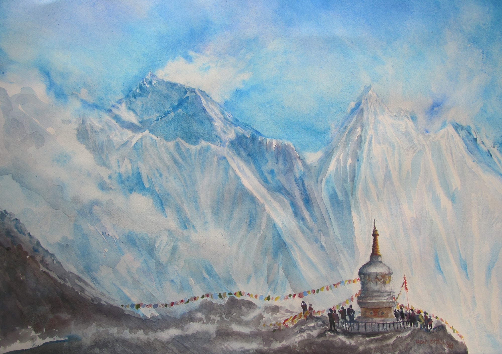 Neil Pittaway RWS RE, Mount Everest from the Nepalese Side near ...