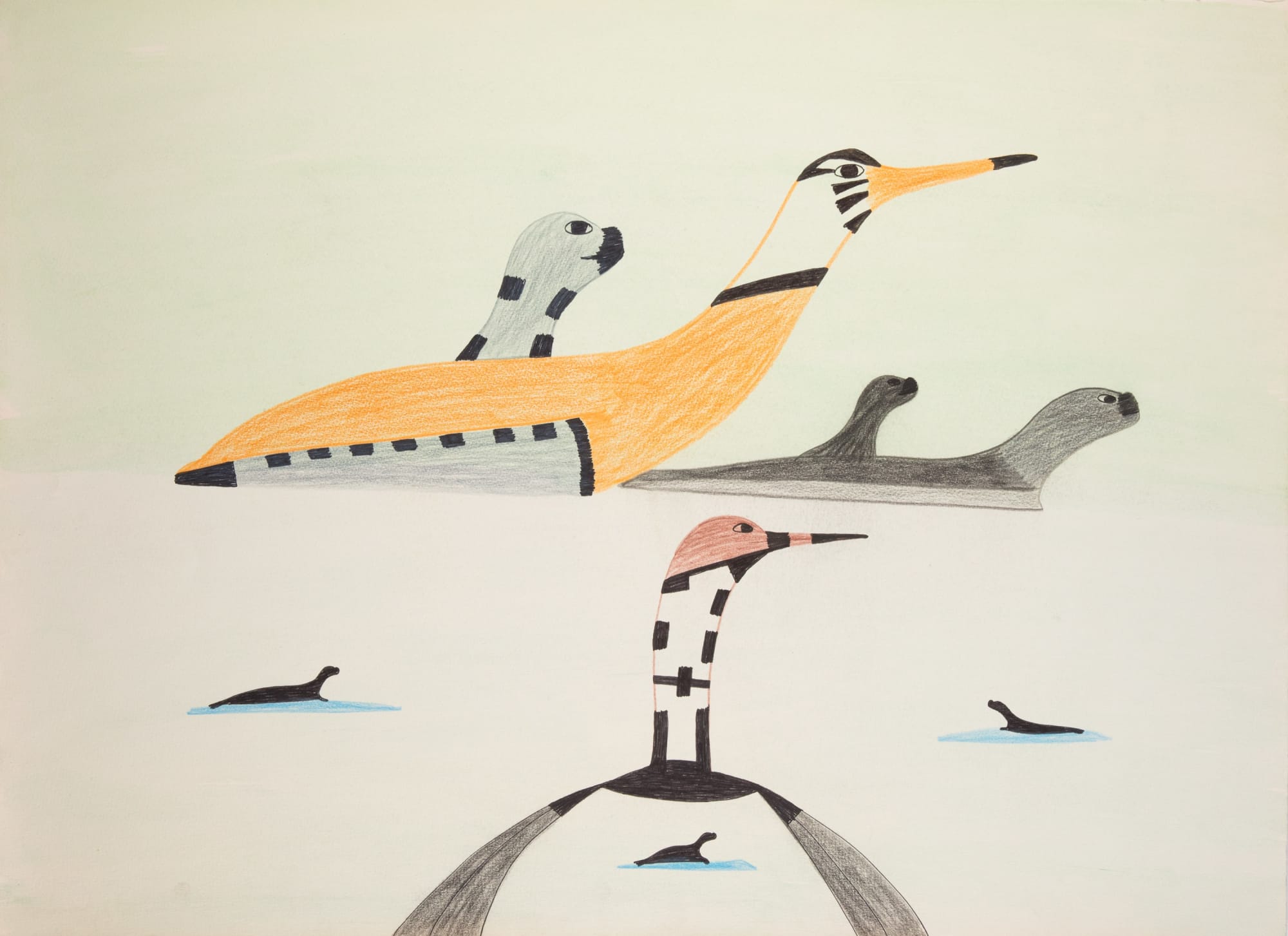 PUDLO PUDLAT (1916-1992) KINNGAIT (CAPE DORSET), Composition with Loons ...
