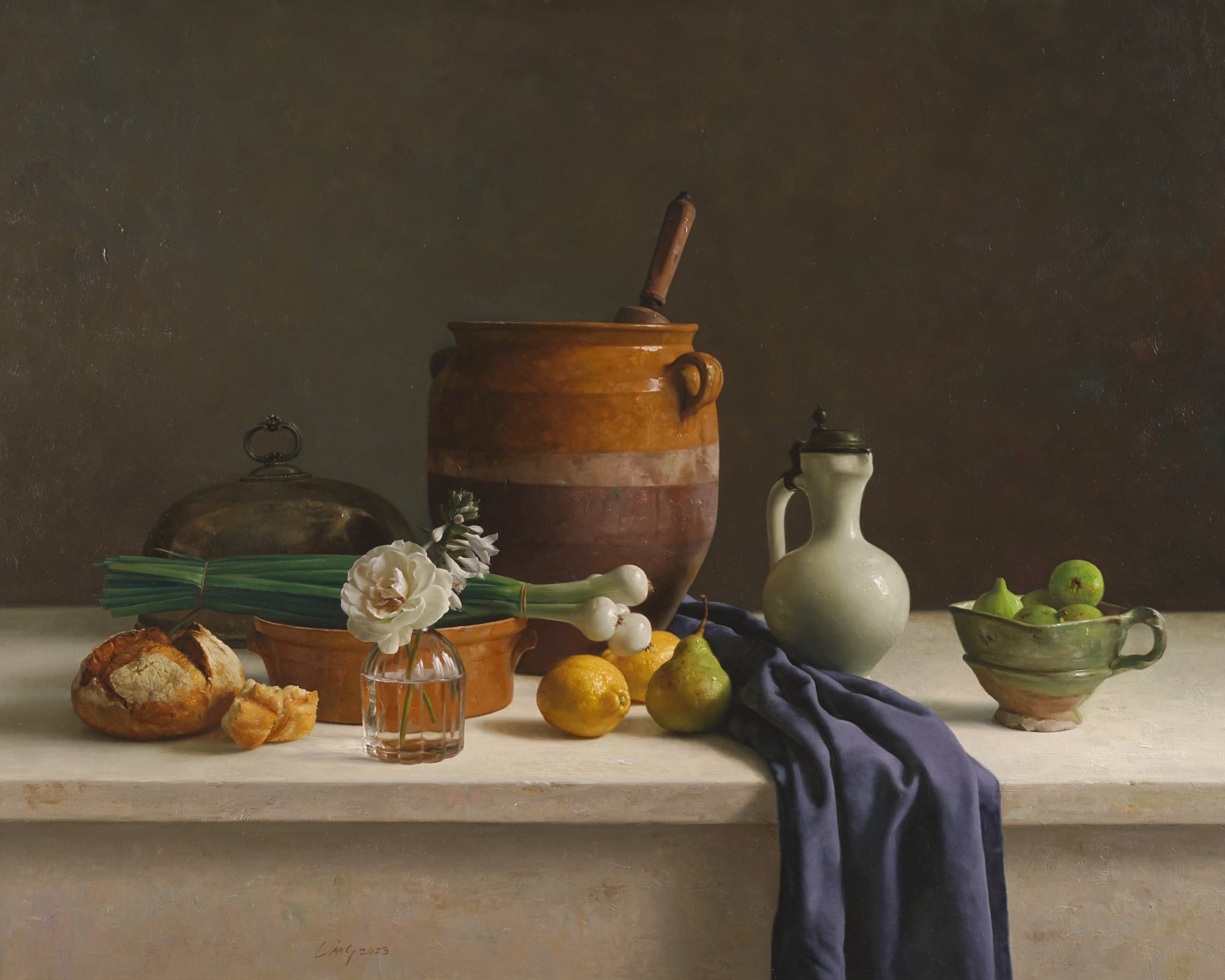 Qiangli Liang, Gele pot met blauw doek, 2023 | Galerie Mokum