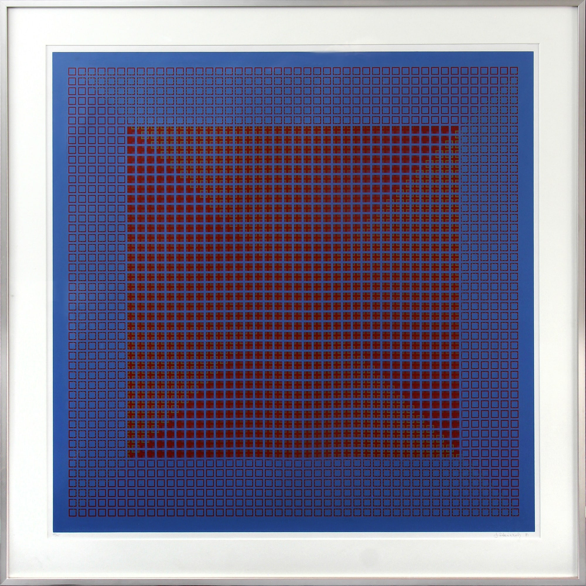 Julian Stanczak, Untitled (Blue/Red Abstraction), 1981 | Matthews Gallery