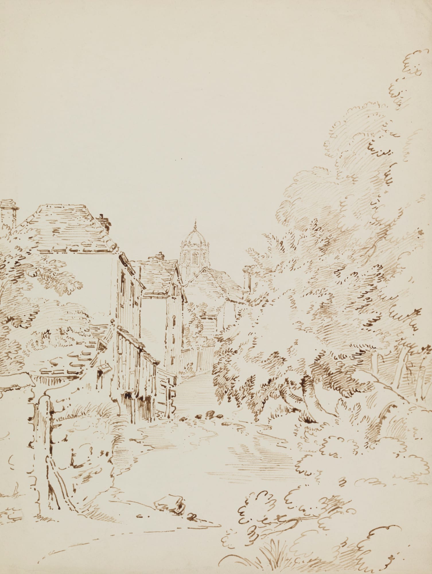 Alexander Monro (1802-1844), A tree lined street in Oxford with Tom ...