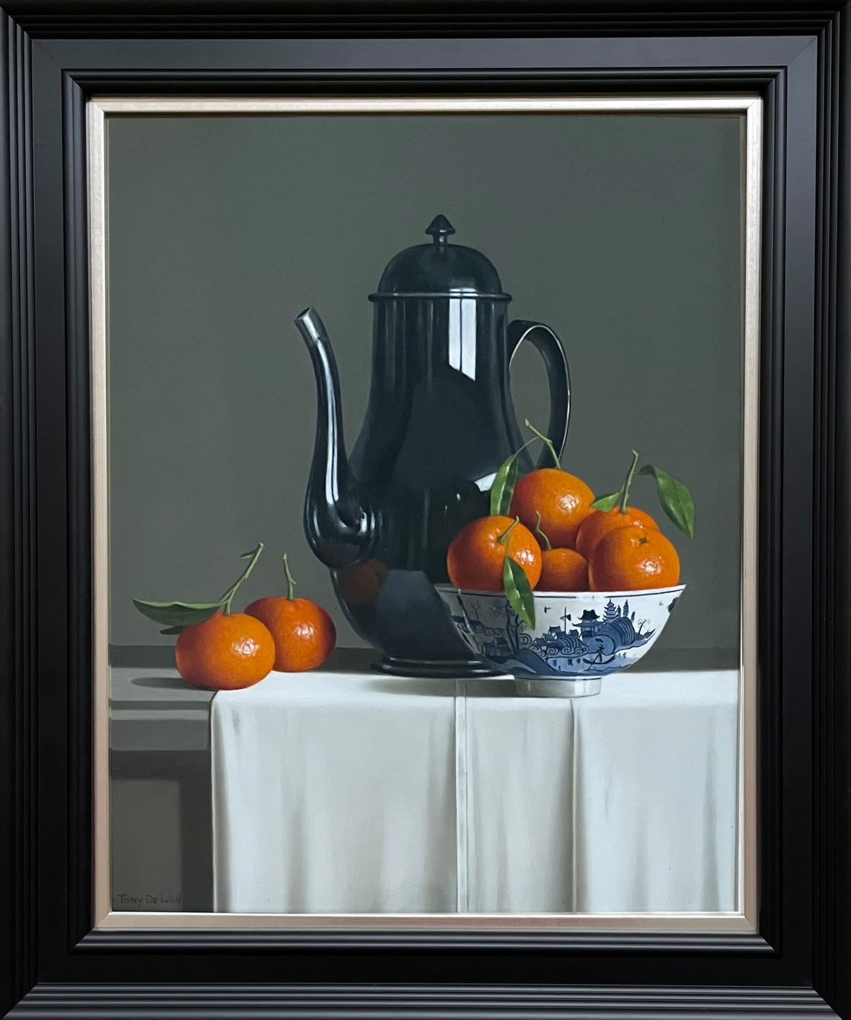 Tony de Wolf, Black Coffeepot with Mandarins | Still life | Thompson's Gallery
