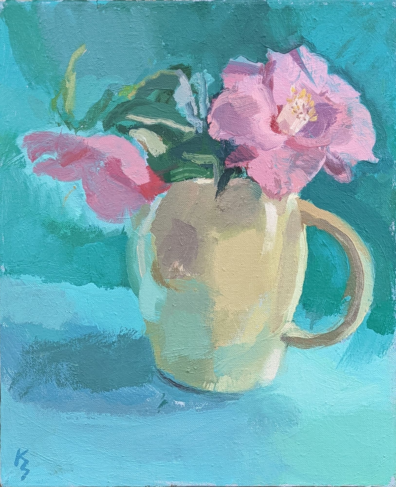 Kim Scouller, Camellia and Yellow Jug | Thompson's Gallery