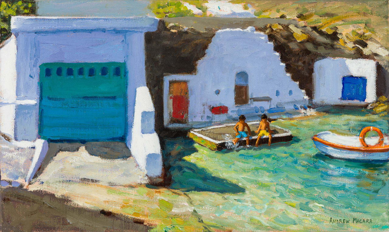 Andrew Macara RBA NEAC, Fishermen's Huts, Milos, Greek Islands ...