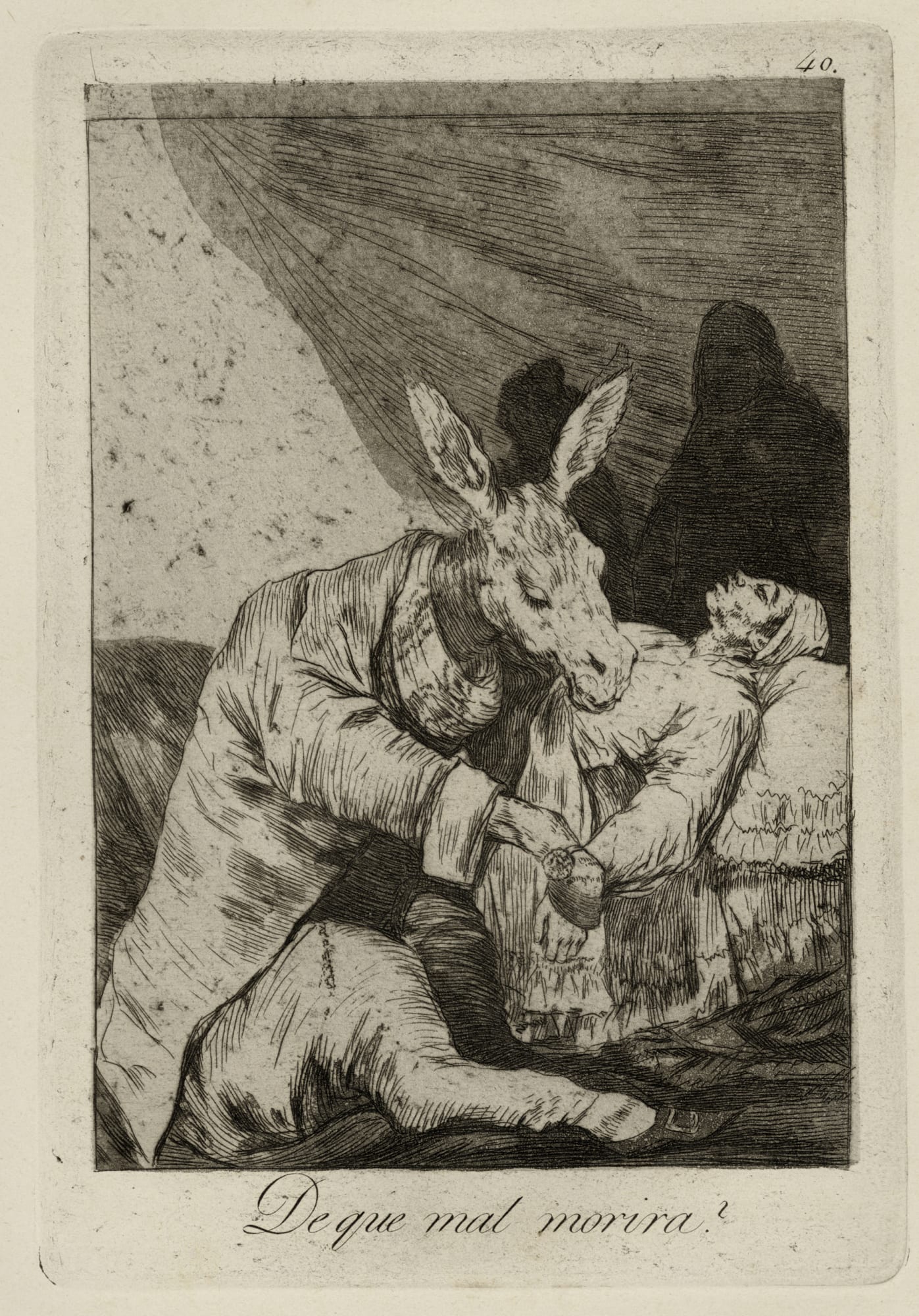 Francisco de Goya, 40. De Quel Mal Morira?, 1799 | Etching | Eames Fine Art Francisco de Goya, 40. De Quel Mal Morira?, 1799 | Etching | Eames Fine Art