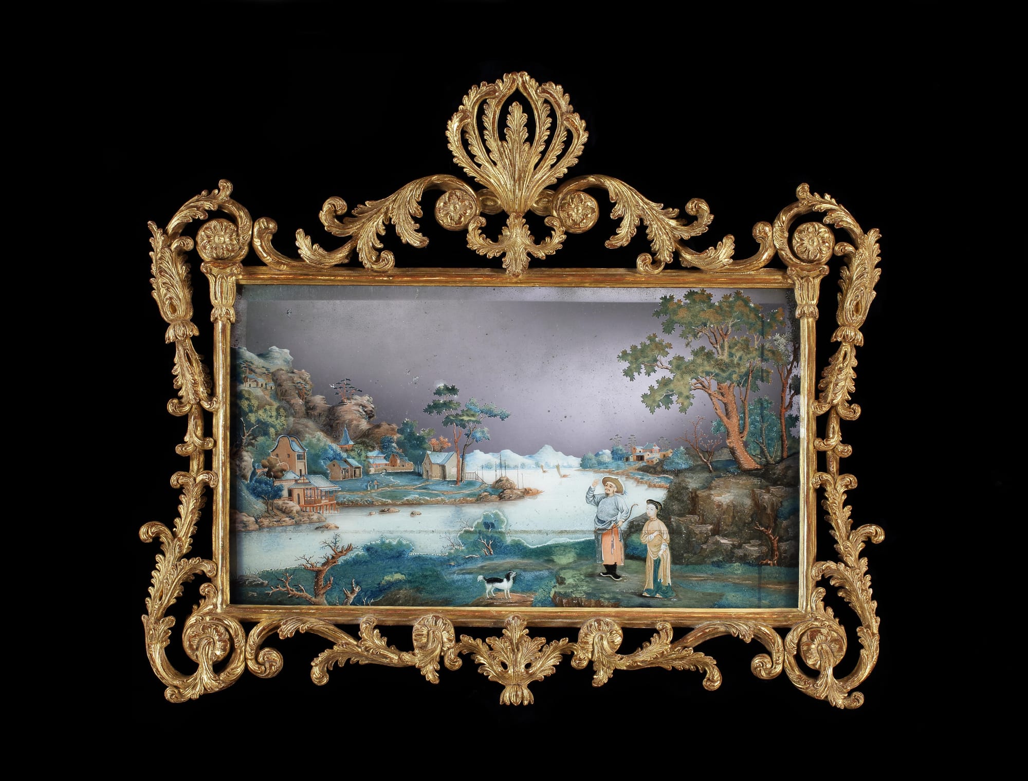 A PAIR OF GEORGE III MIRROR PAINTINGS, The paintings: Chinese export ...