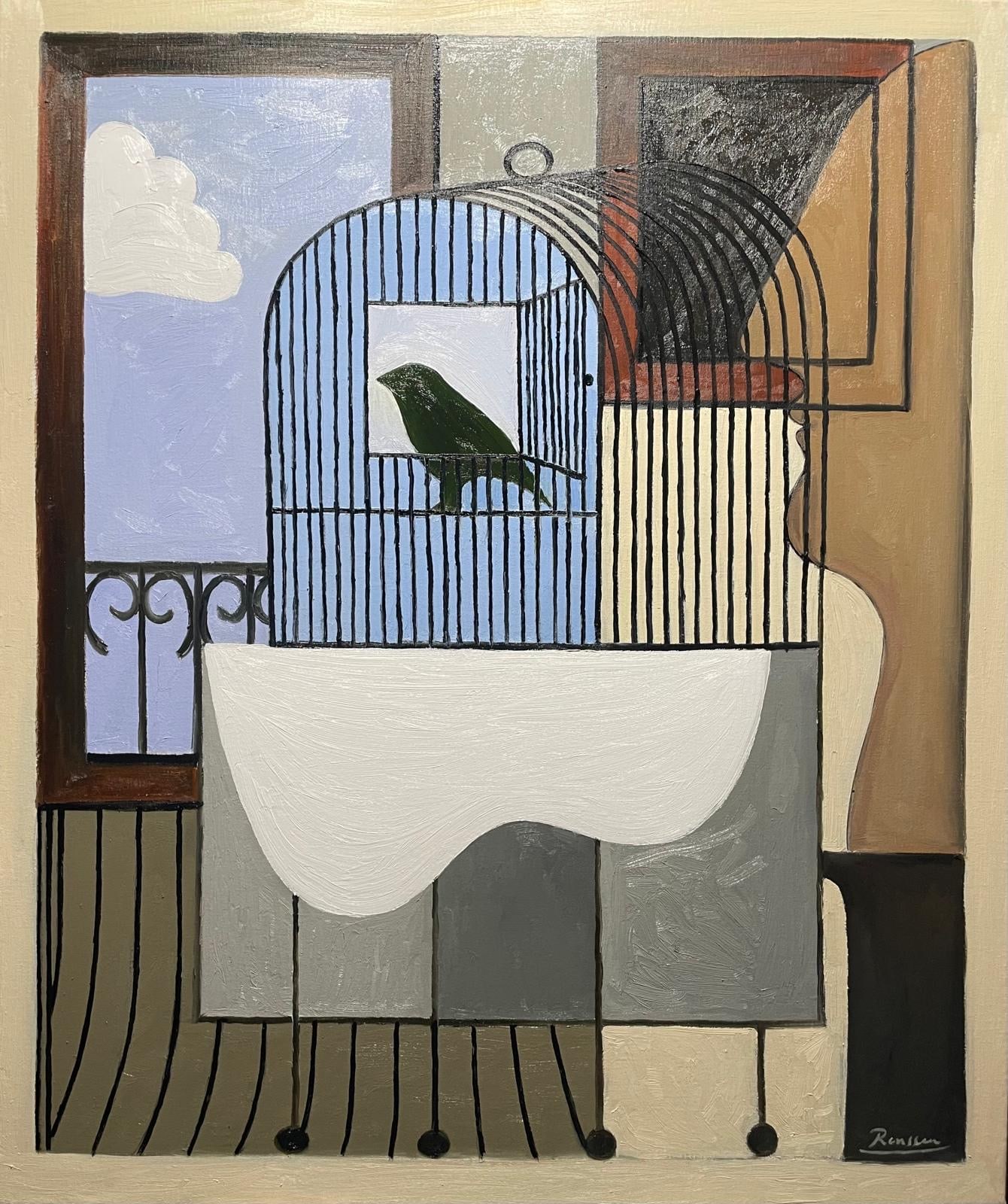 Erik Renssen, Size L | Bird in a cage on a table, 2026 | Paintings ...