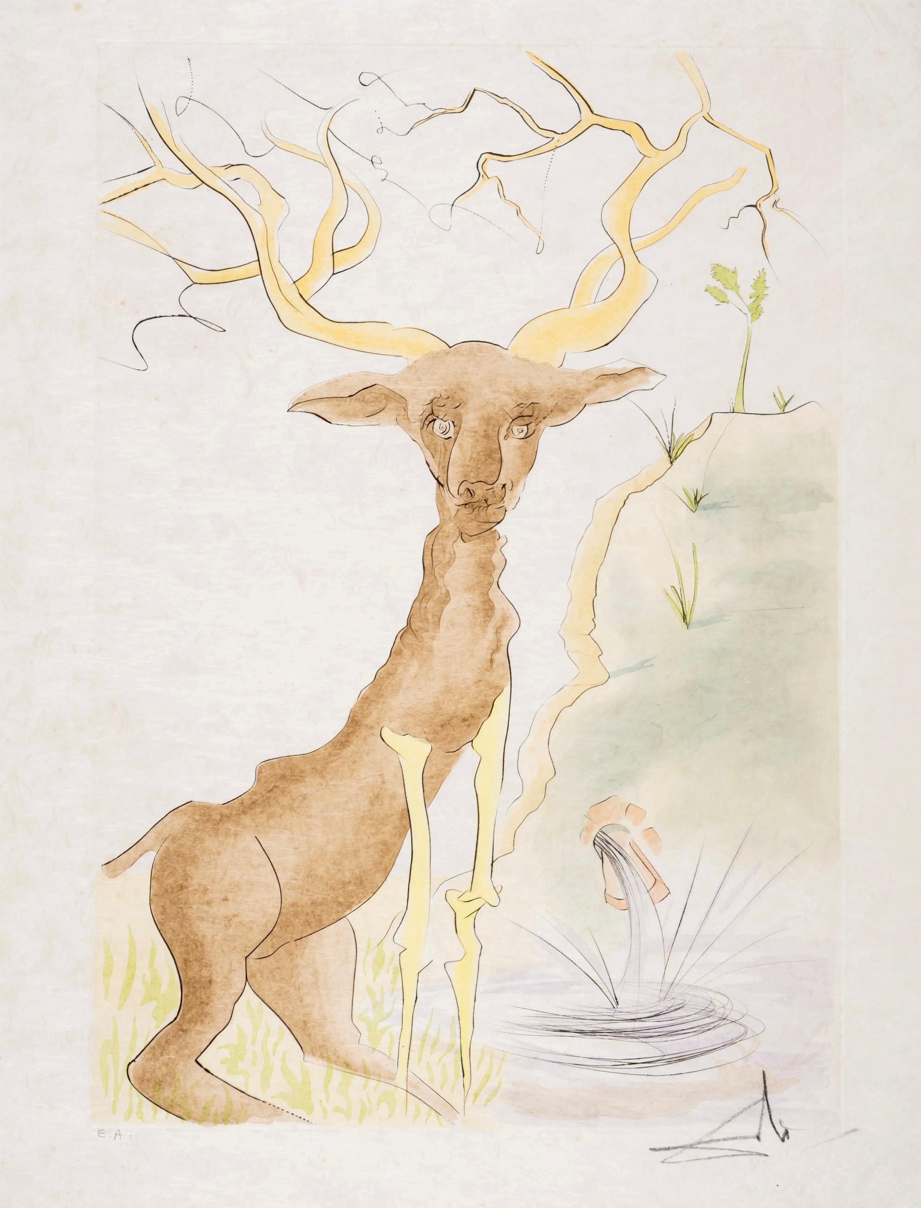 Salvador Dalí, The Bestiary of La Fontaine Dalinise - The Deer Seeing ...