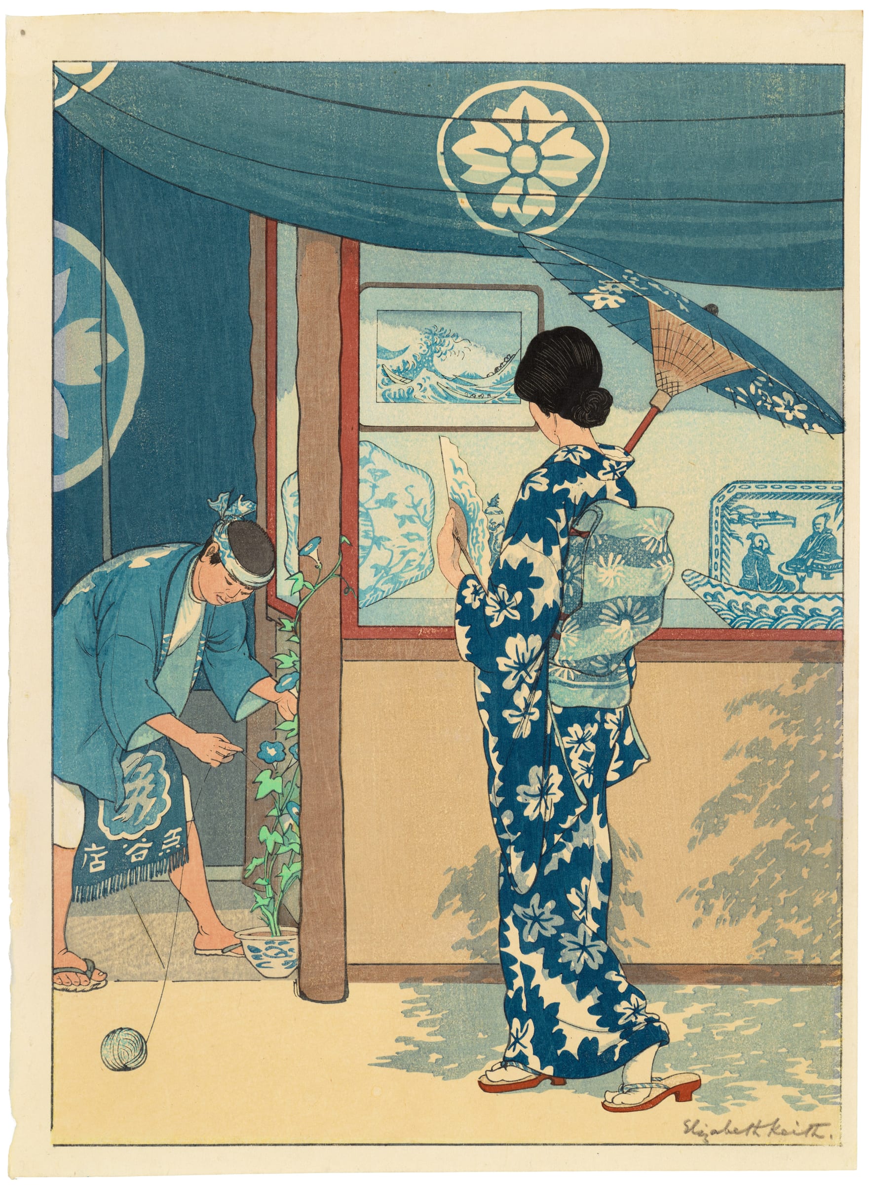 Elizabeth Keith (1887-1956), Blue and White (Ai to Shiro), 1925 ...