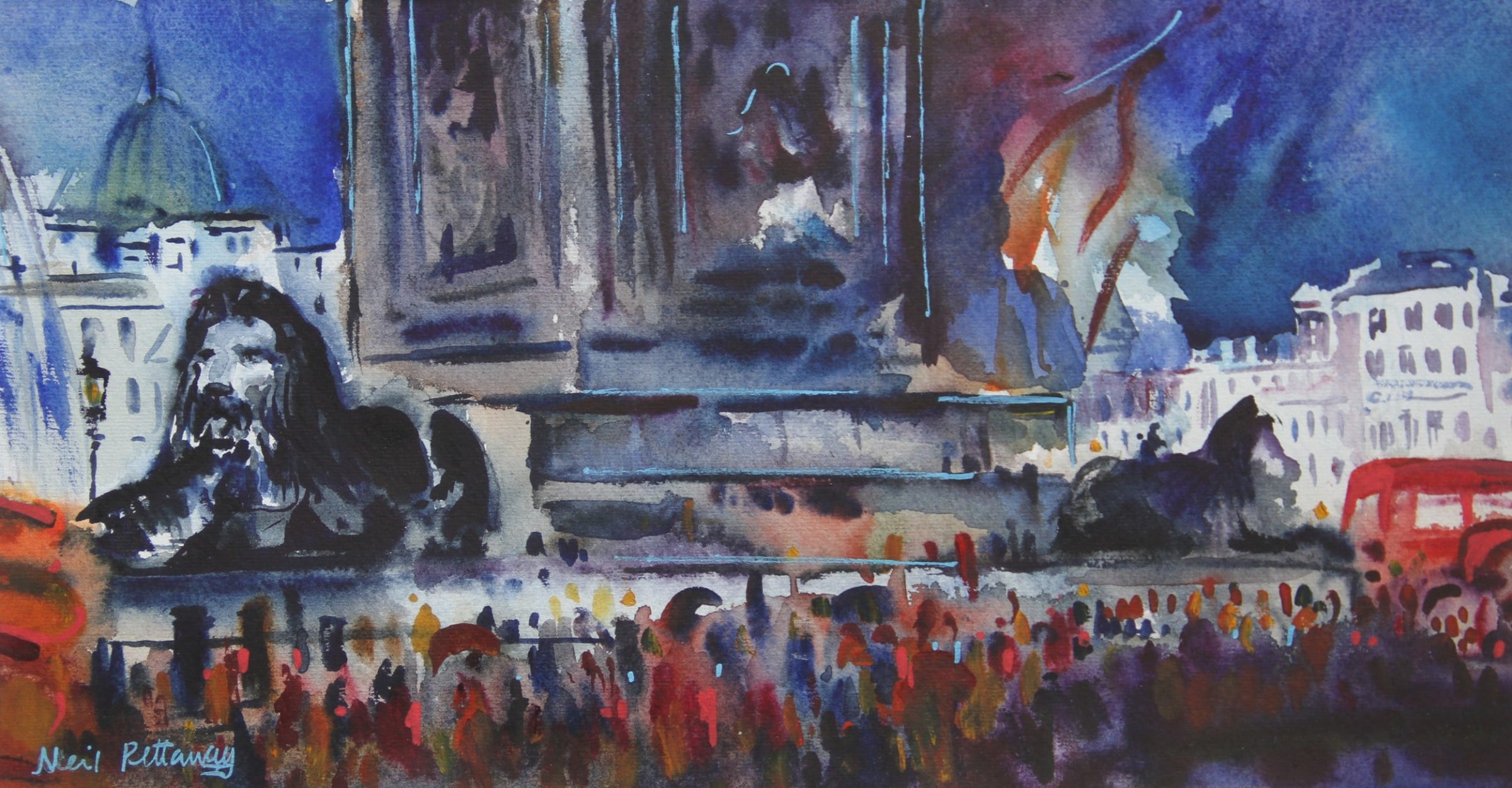 Neil Pittaway RWS RE, Trafalgar Square Lions, London | Bankside Gallery